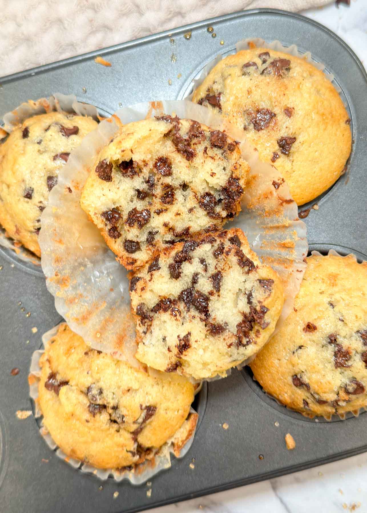 Bakery Style Chocolate Chip Muffin Recipe - The Effortless Cook